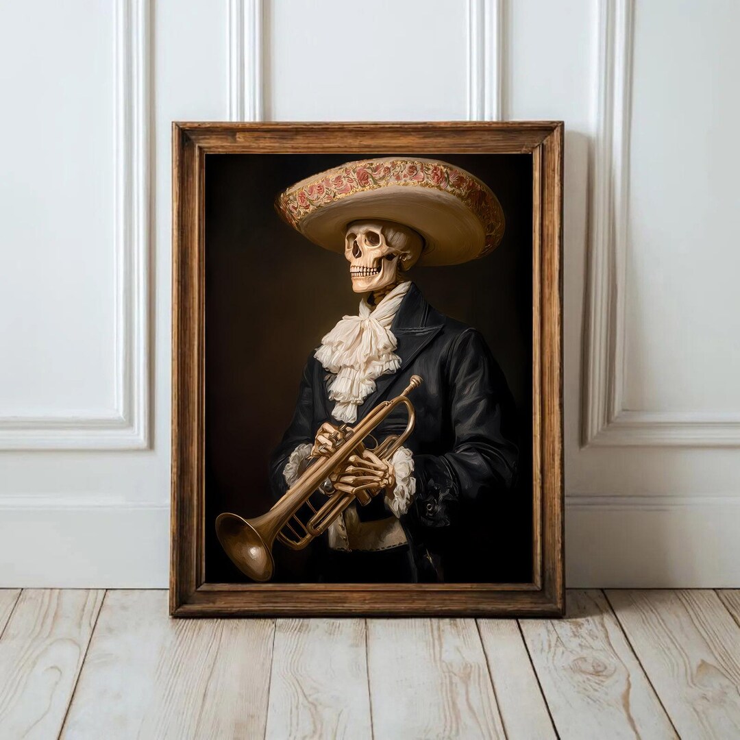 Skeleton Mariachi Saxophone Art Print: Gothic Jazz Poster (digital ...