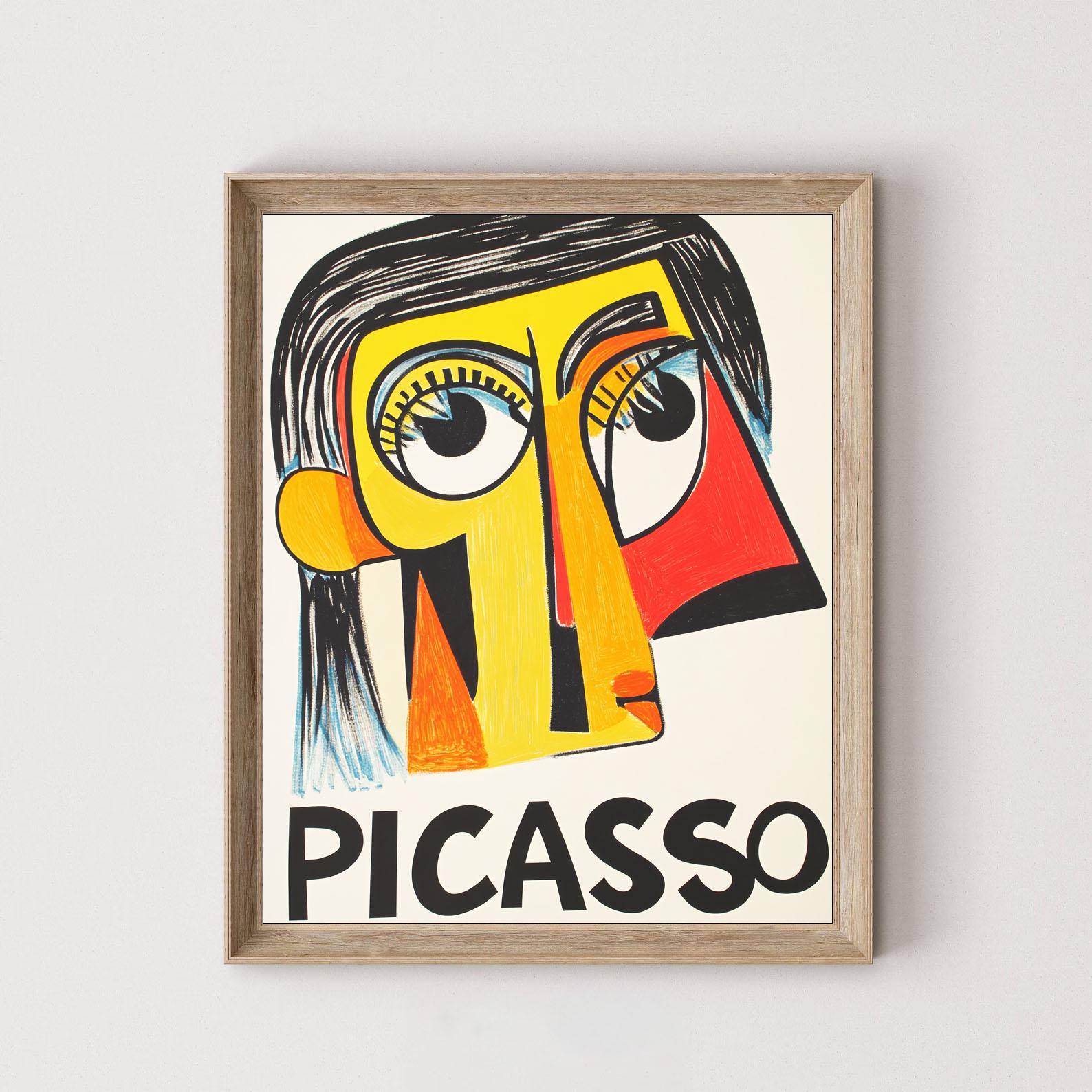 Picasso Stylized Portrait: Cubist Face Art, Mid Century Modern Print ...