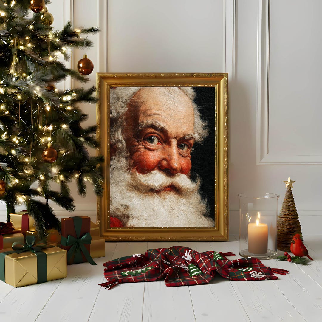 Vintage Santa Portrait: Rustic Christmas Oil Painting Print (digital ...
