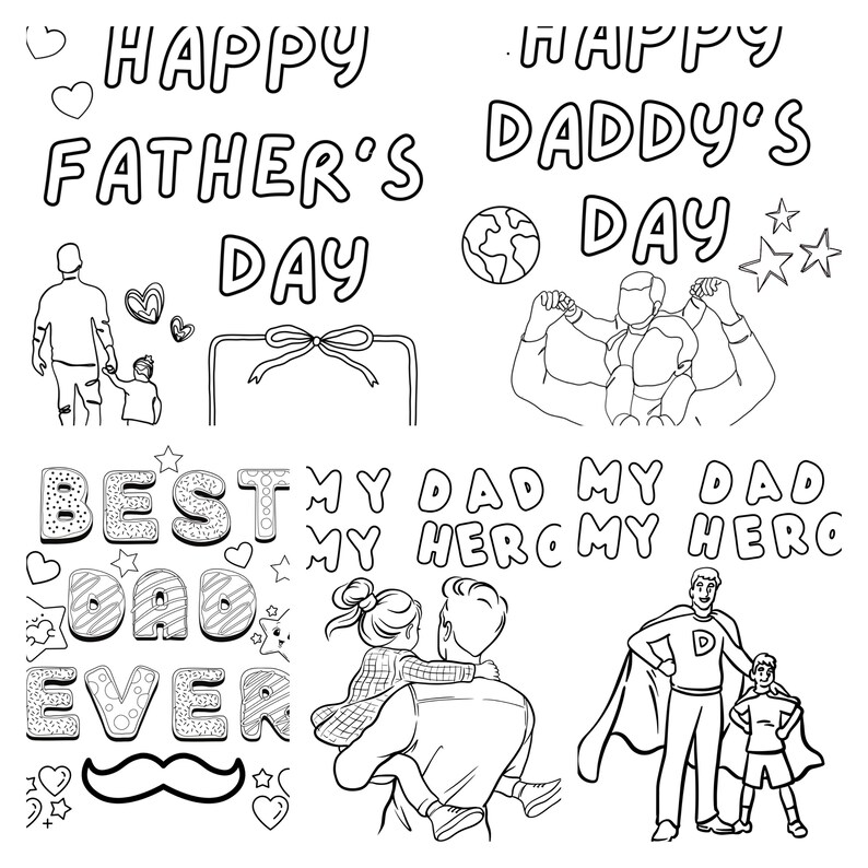 Printable Father’s Day Coloring Pages | My Dad My Hero & Happy Father’s ...