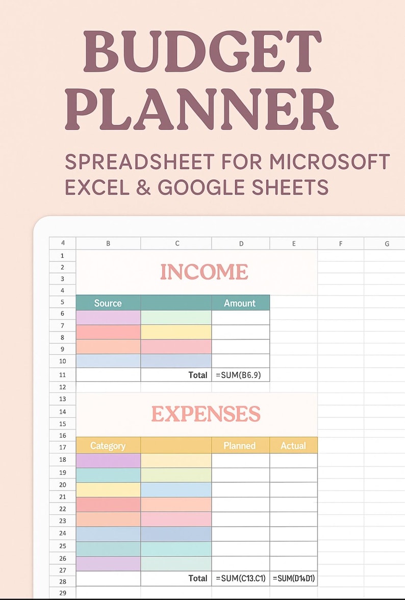 Monthly Budget Planner Spreadsheet | Easy-to-use Digital Budget ...