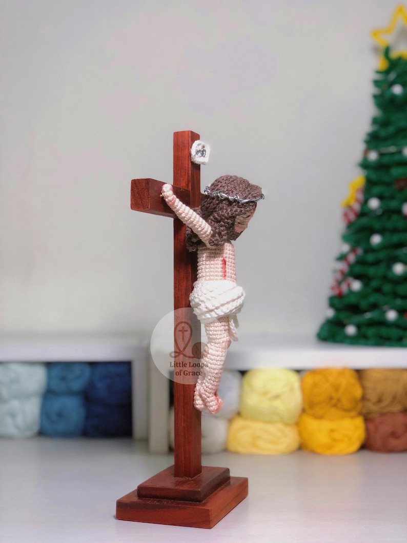 Jesus on Wooden Cross Crochet Doll – Handmade Catholic Passion of ...