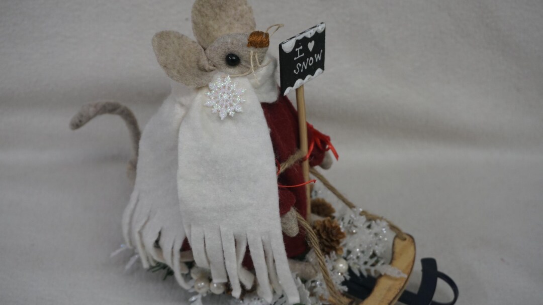 Mouse Winter Mice on Sled, Handmade Mouse, Seasonal Home Decor, Mice ...