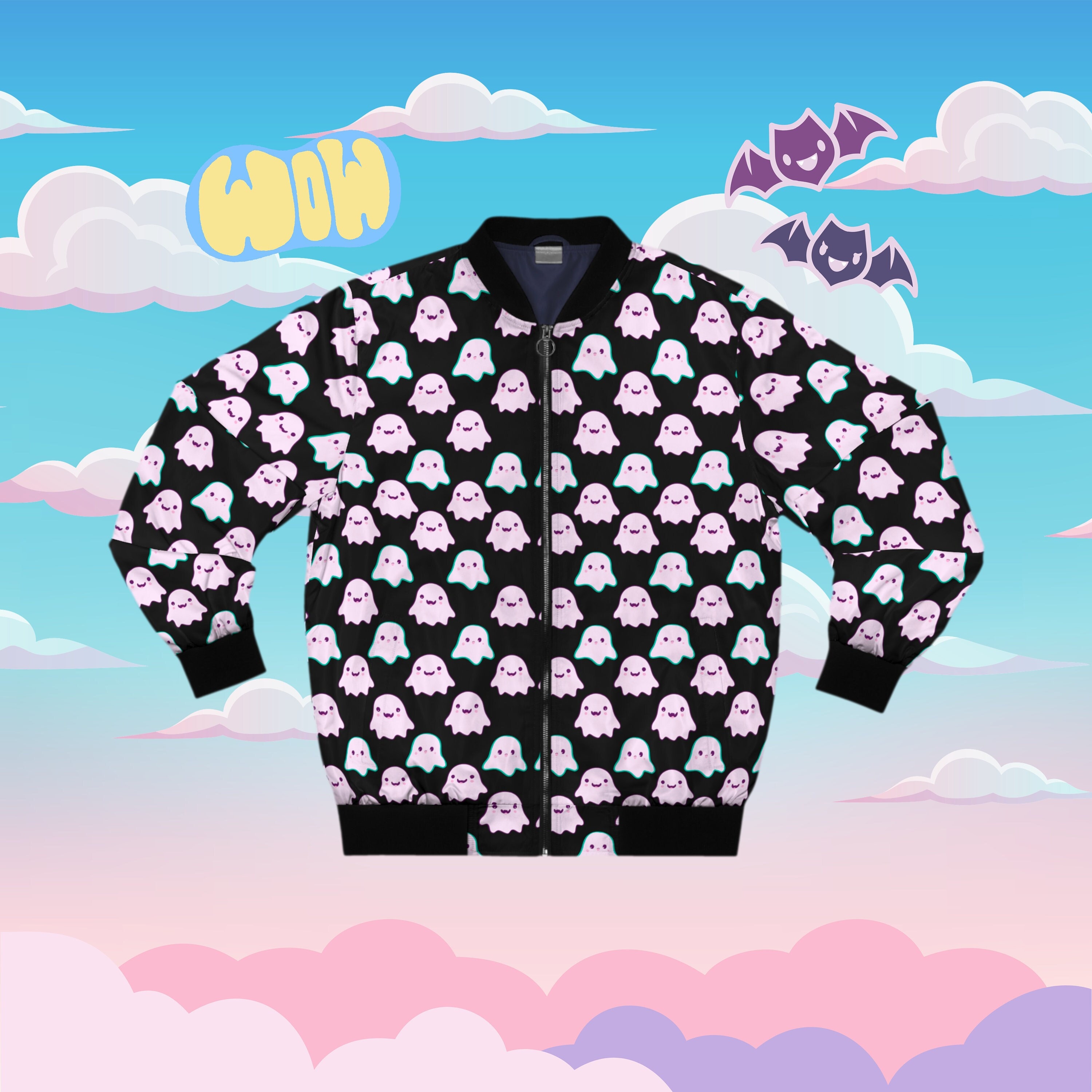 Spooky Boo Bomber Jacket, Kawaii Jacket, Halloween Jacket, Kawaii ...