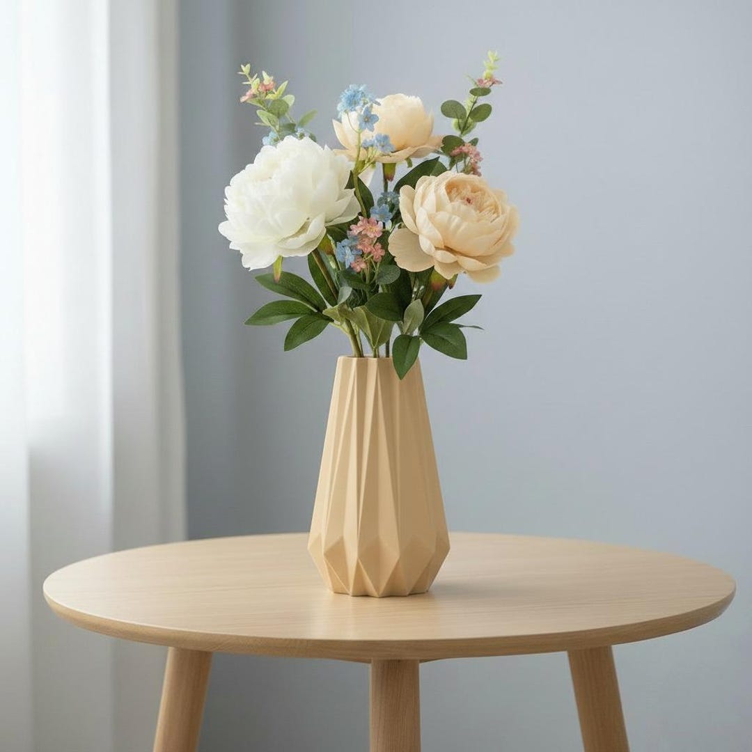 Beige Origami Vase, Perfect for Dried or Faux Flowers, Scandinavian ...
