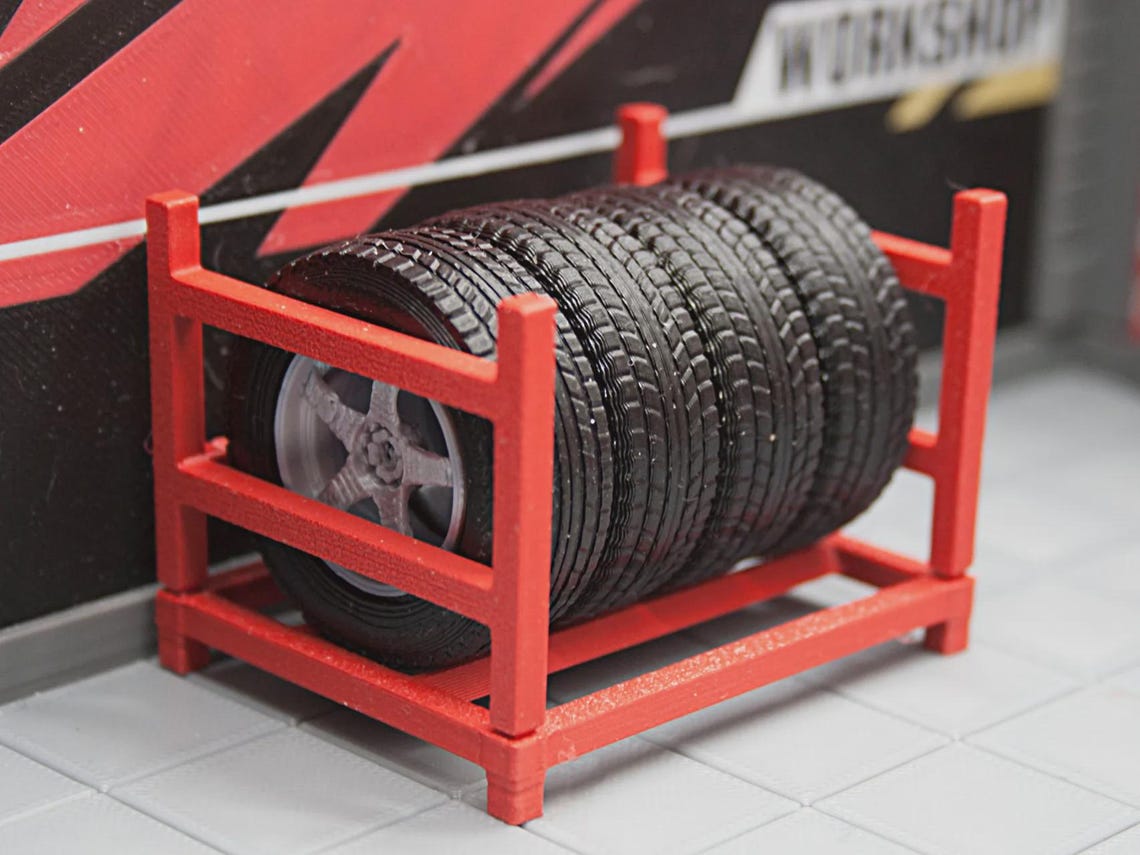 Miniature Car Tire Rack With 4 Removable Tires for Diorama or Dollhouse ...