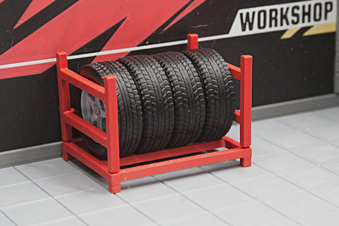 Miniature Car Tire Rack With 4 Removable Tires for Diorama or Dollhouse ...