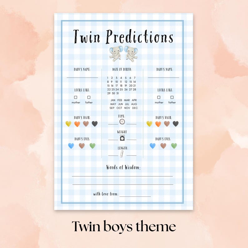 Baby Shower Twins Prediction Cards - Neutral Twins Simple Theme - Etsy