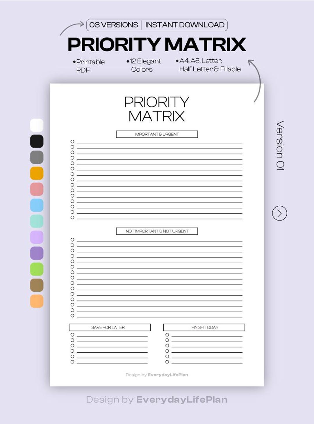 Priority Matrix Printable PDF, Eisenhower Task Planner, Urgent ...