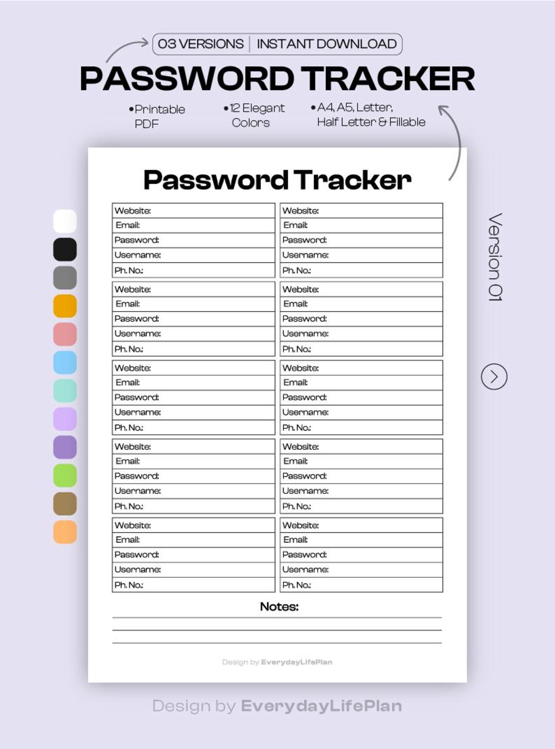 Password Tracker Printable PDF, Login Info Organizer Sheet, Fillable ...