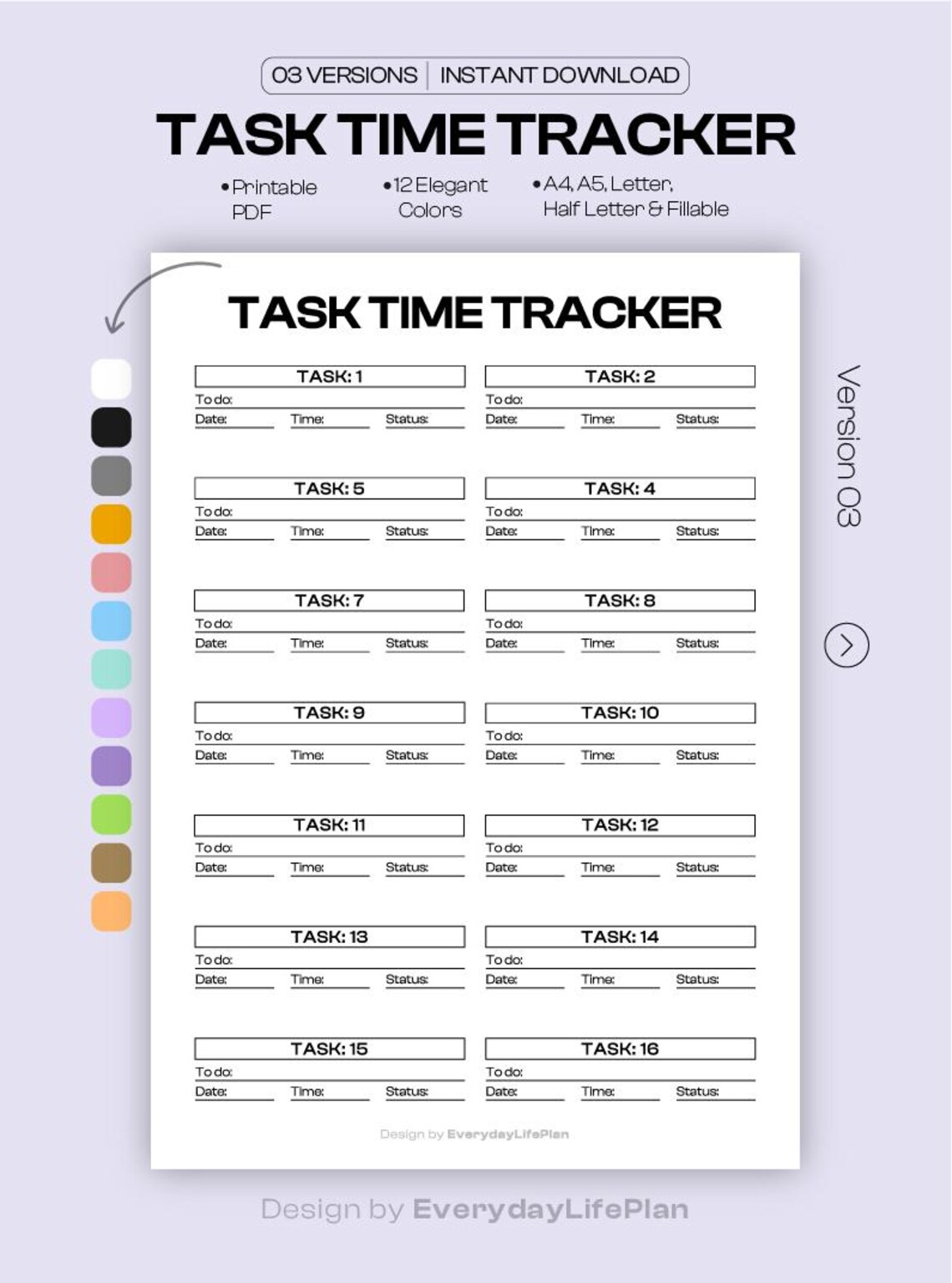 Task Time Tracker Printable PDF, Daily Work Log Template, Fillable ...