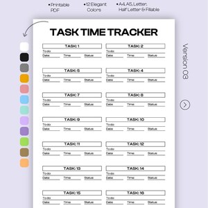 Task Time Tracker Printable PDF, Daily Work Log Template, Fillable ...