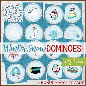 Winter DOMINOES Printable Game, Snowman Game, Snowman Printables ...