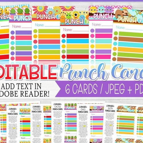 EDITABLE Chore Cards PRINTABLE Punch Cards Activity Tracker - Etsy