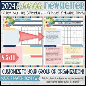 EDITABLE 2024 Newsletter Template, DATED Editable Calendar Newsletter ...
