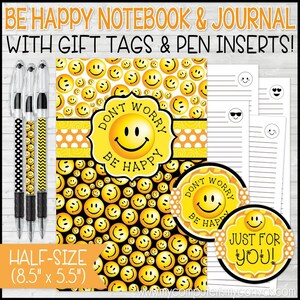 Don't Worry BE HAPPY Journal & Notebook Gift Set, Emoji, Smiley Face ...