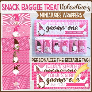 VALENTINE MINIATURES Bar Wrappers, Printable GNOME Valentine Favor ...
