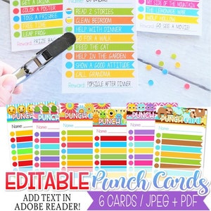EDITABLE Chore Cards, PRINTABLE Punch Cards, Activity Tracker, Family ...