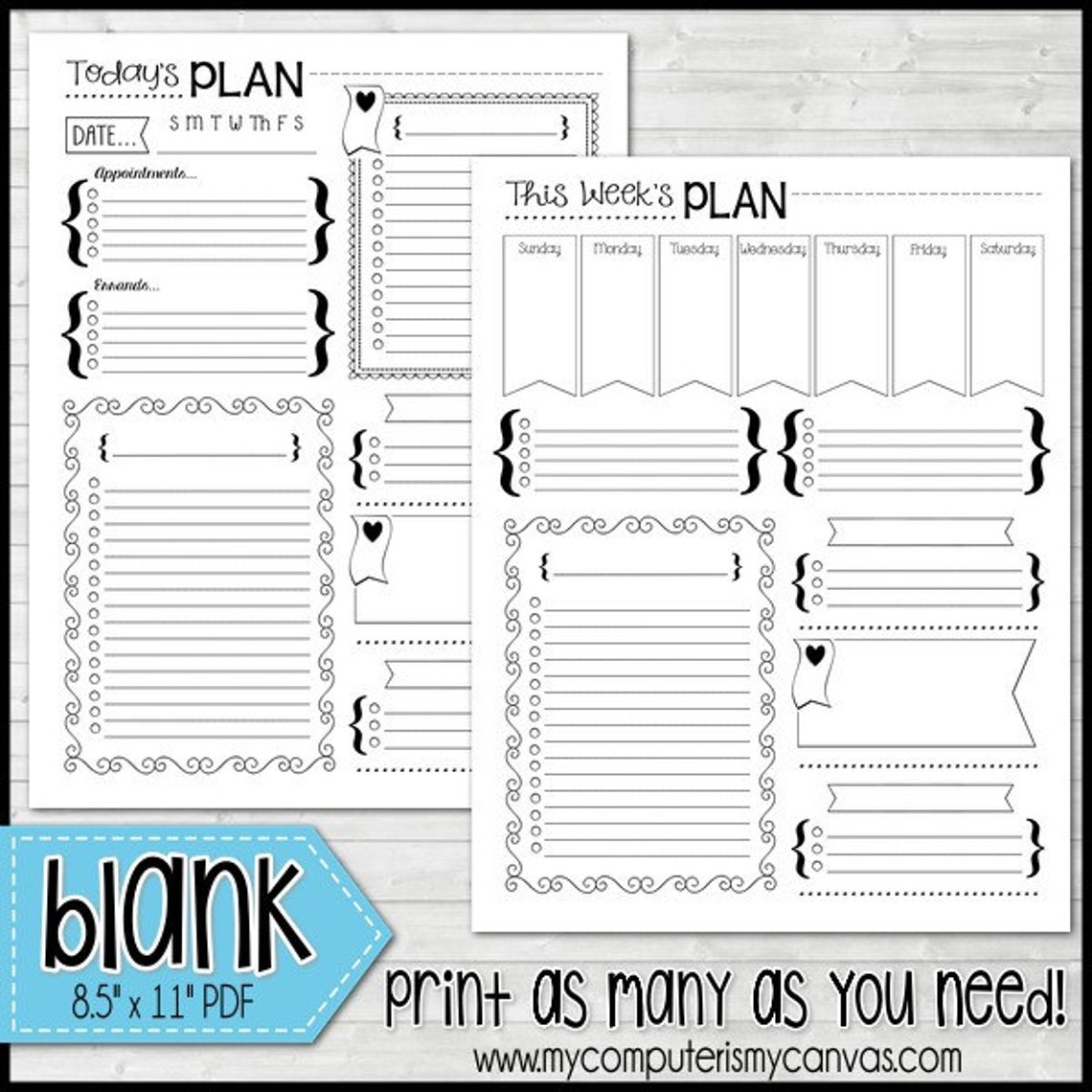 DIY BLANK PLANNER Inserts Monthly Calendar Weekly Planner - Etsy