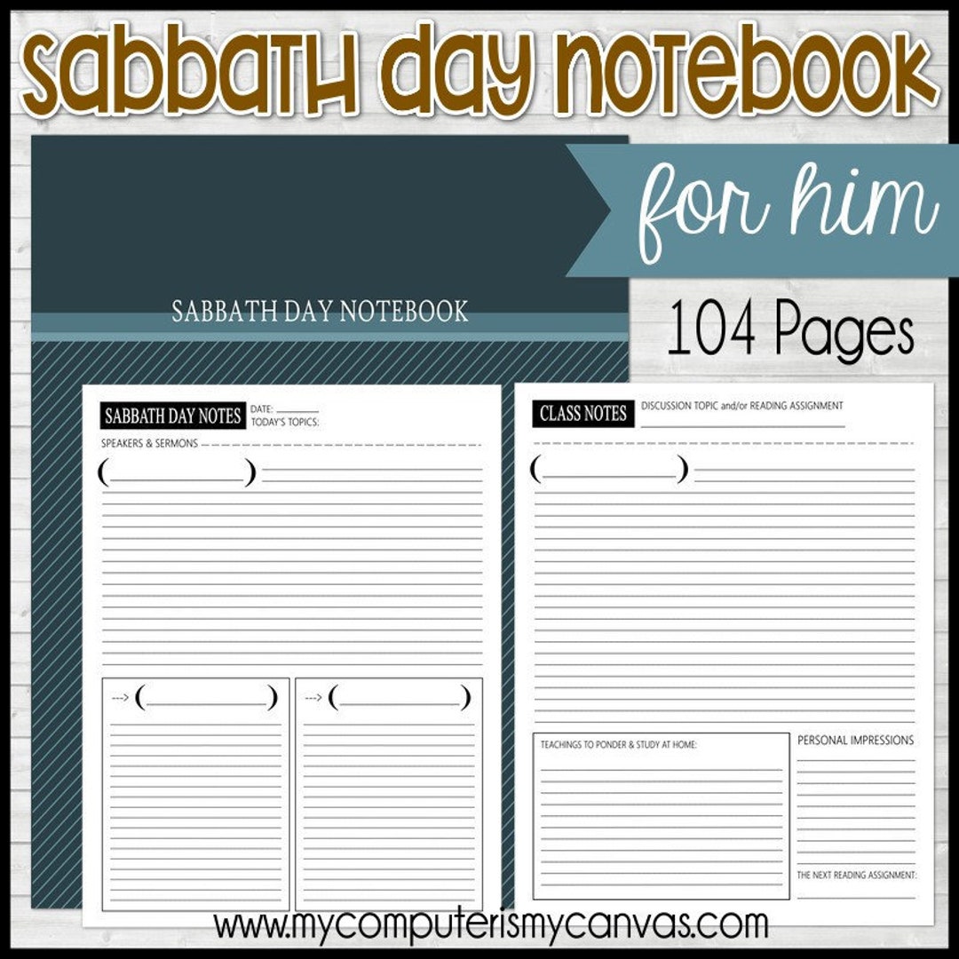 Sabbath Day NOTEBOOK for HIM, Sunday Notebook, Church & Bible Study ...