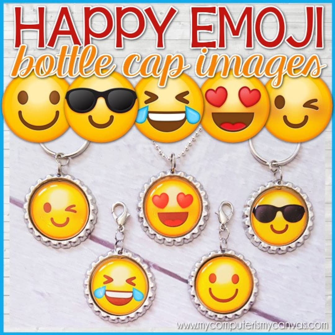 EMOJI BOTTLE CAP Images, Smiley Face, Emoji Party Favor, Don't Worry Be ...