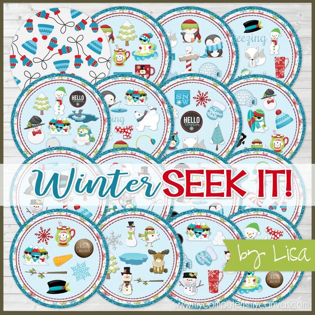 WINTER SEEK IT Match Game, Snowman Printables, Party, Family Game Night ...