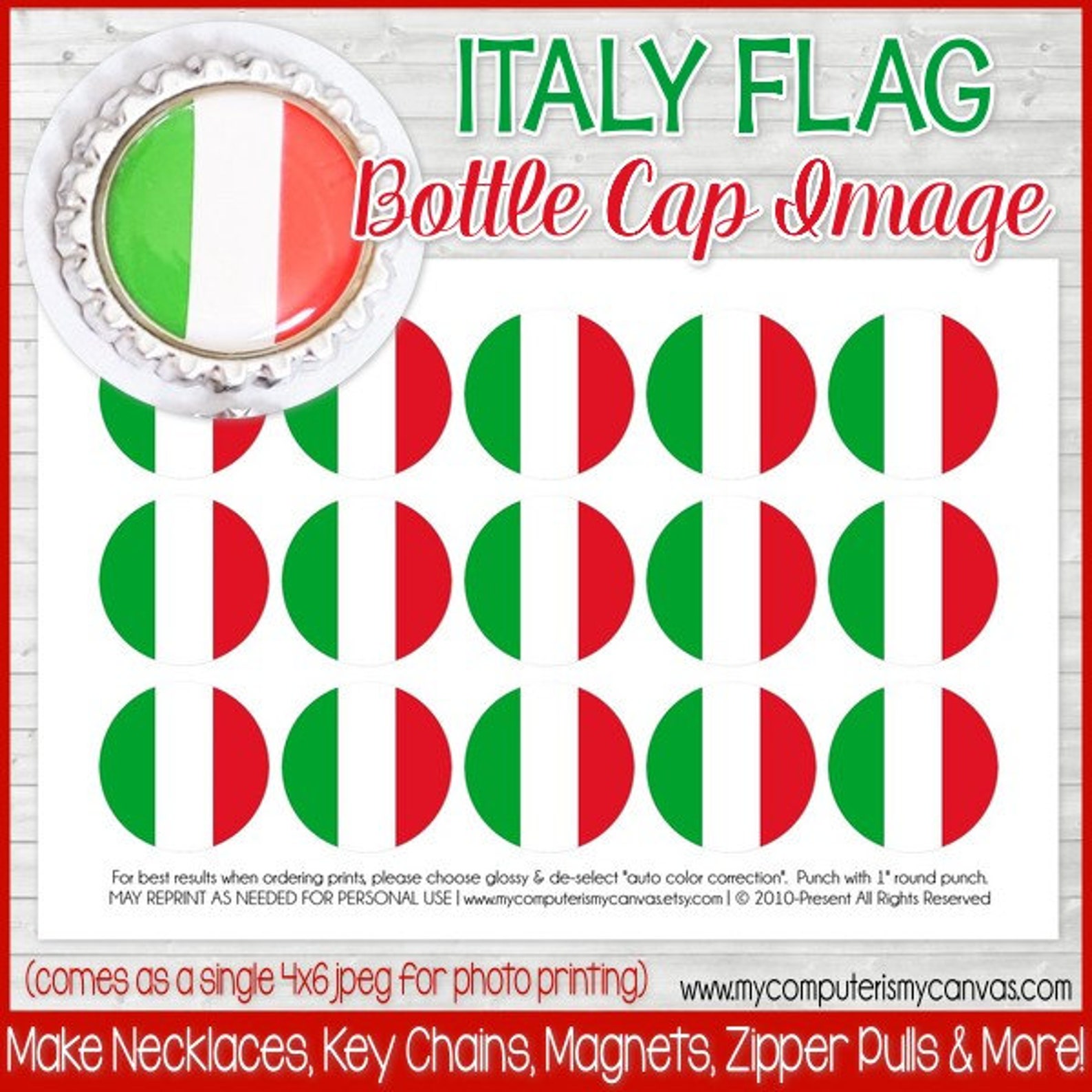 Italy FLAG Bottle Cap Image Italian Flag Inchie 1-inch - Etsy