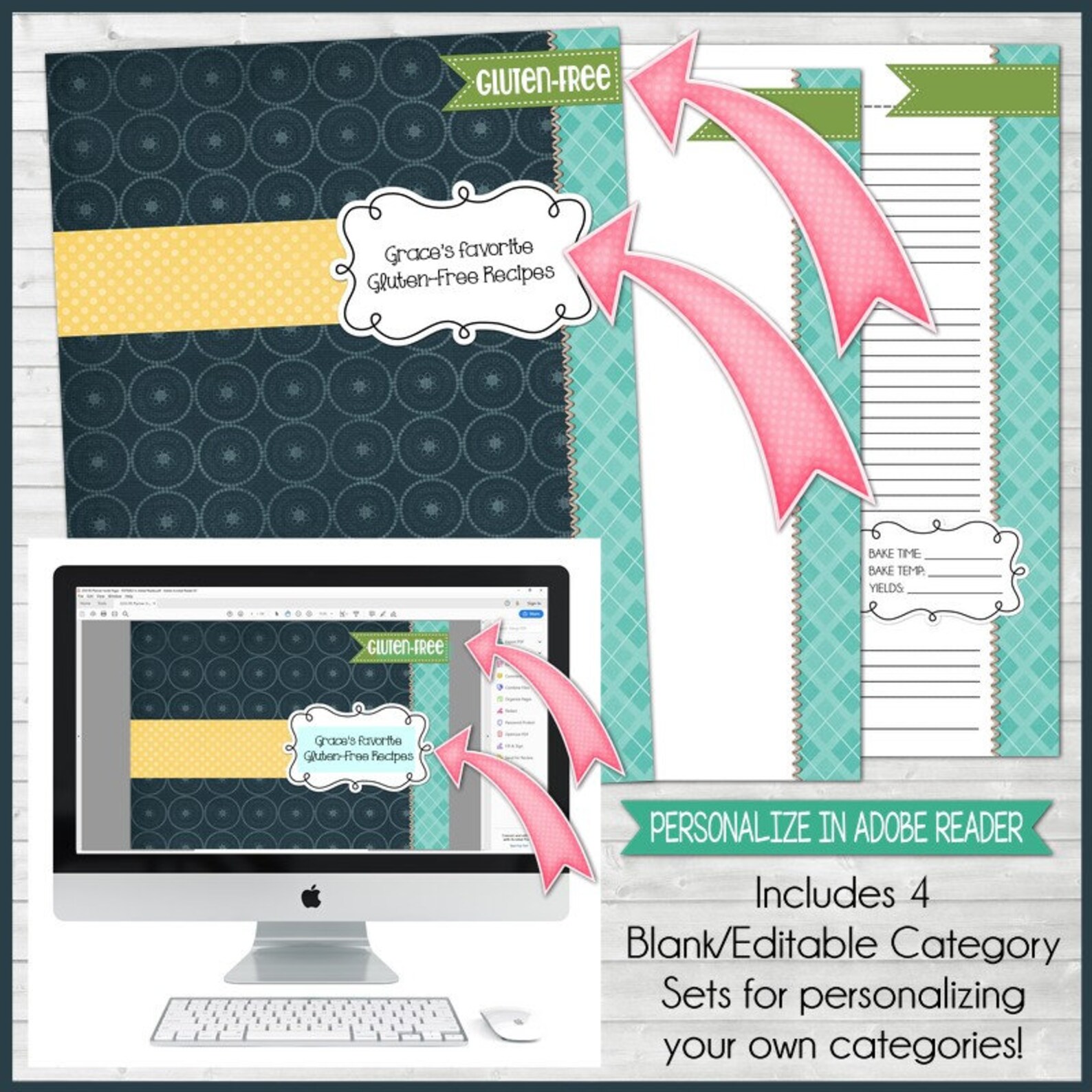 EDITABLE Recipe Binder Kit Printables navy Recipe Book | Etsy