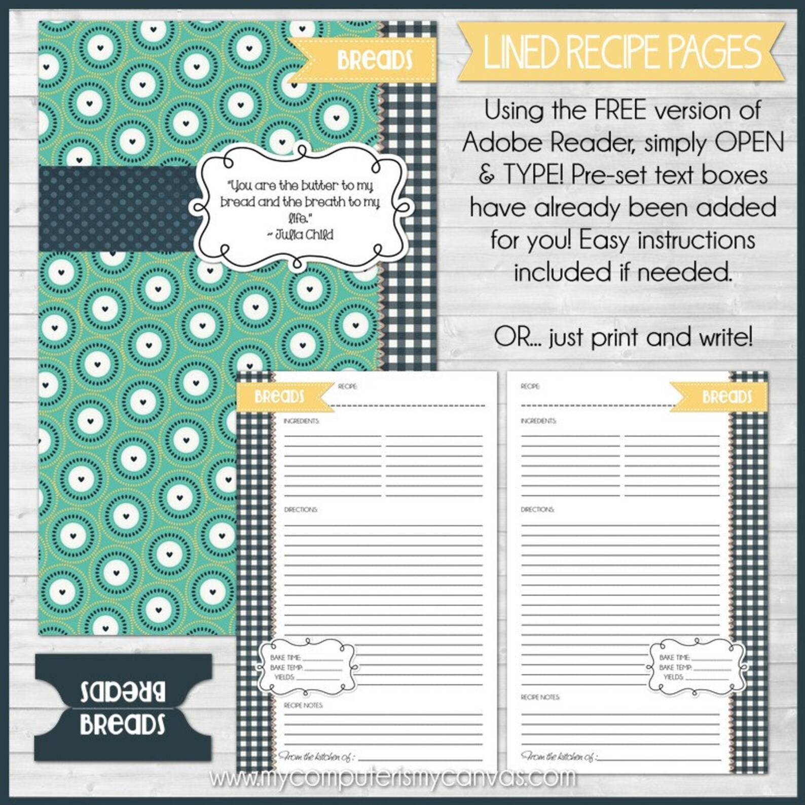 EDITABLE Recipe Binder Kit Printables navy Recipe Book - Etsy