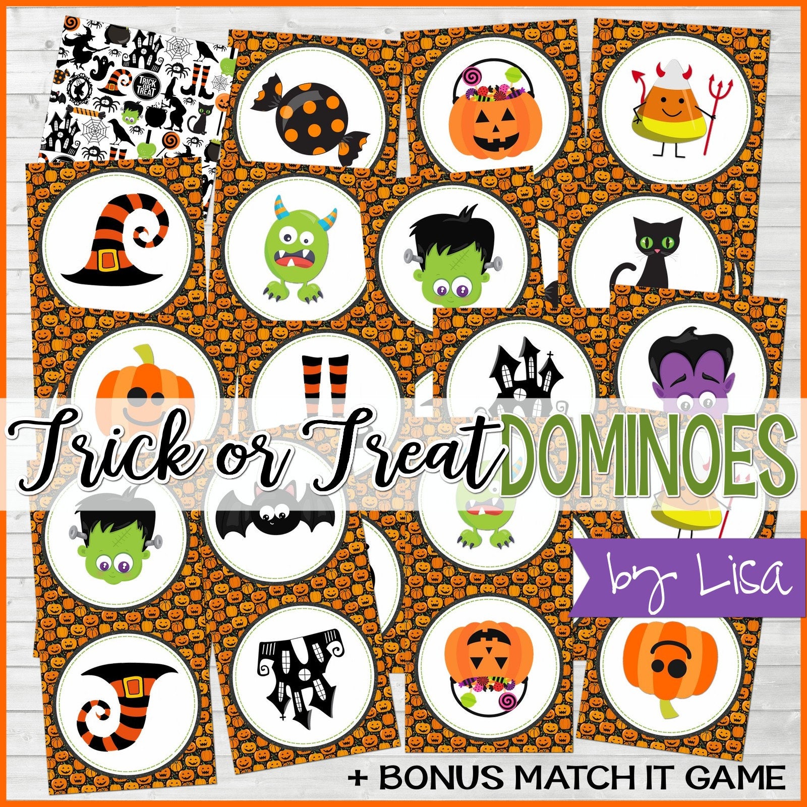Trick or Treat DOMINOES Printable Halloween Game Party Game | Etsy