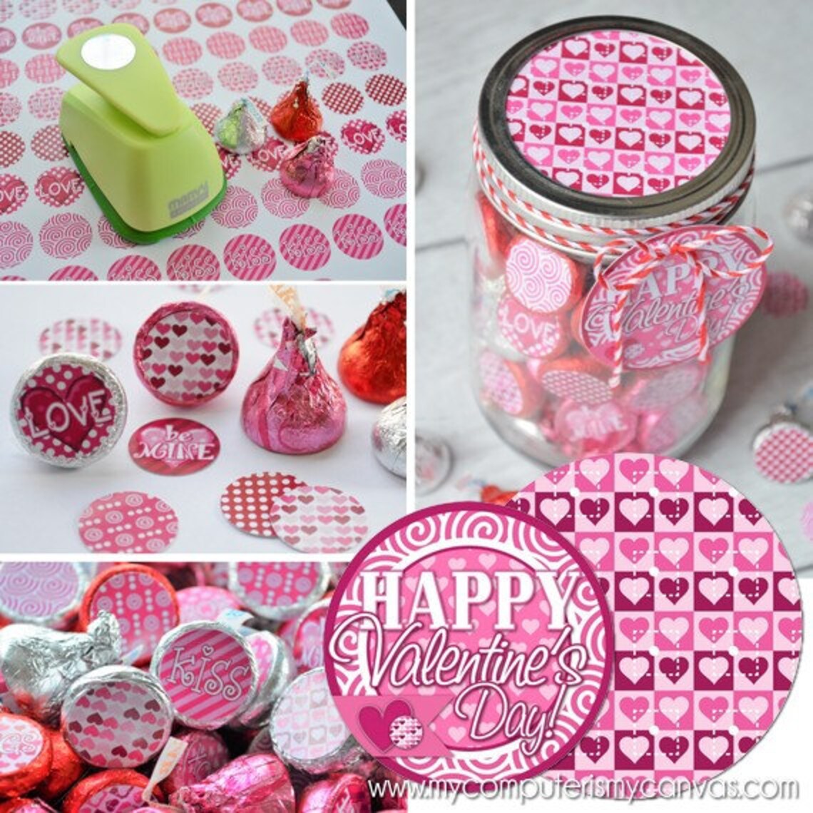 VALENTINE Chocolate KISS, Mason Jar Tag & Topper - Printable Kiss ...