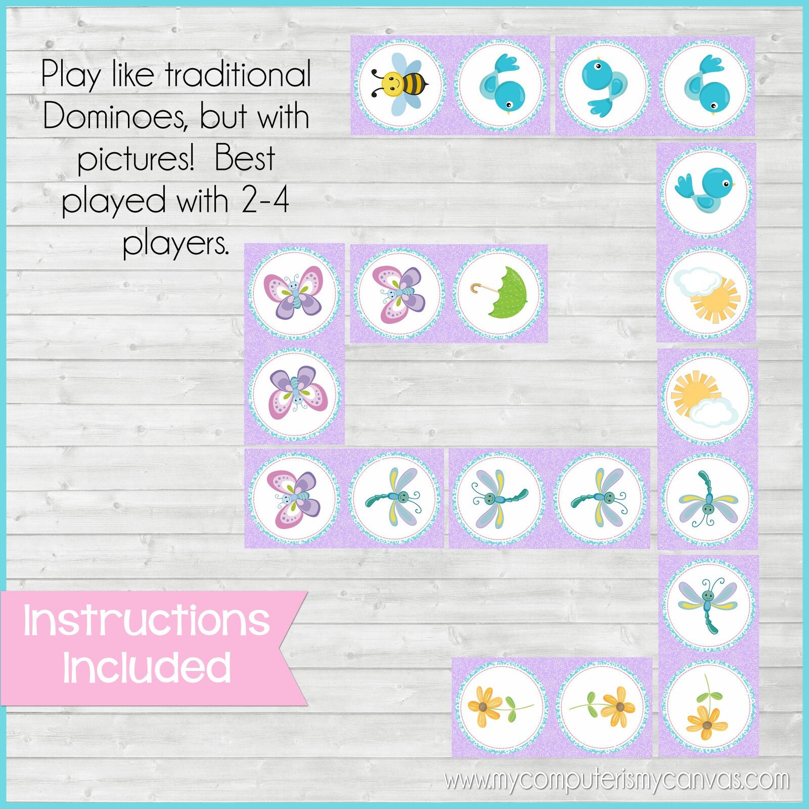 Printable SPRING Game DOMINOES Bugs & Flowers Party Game | Etsy