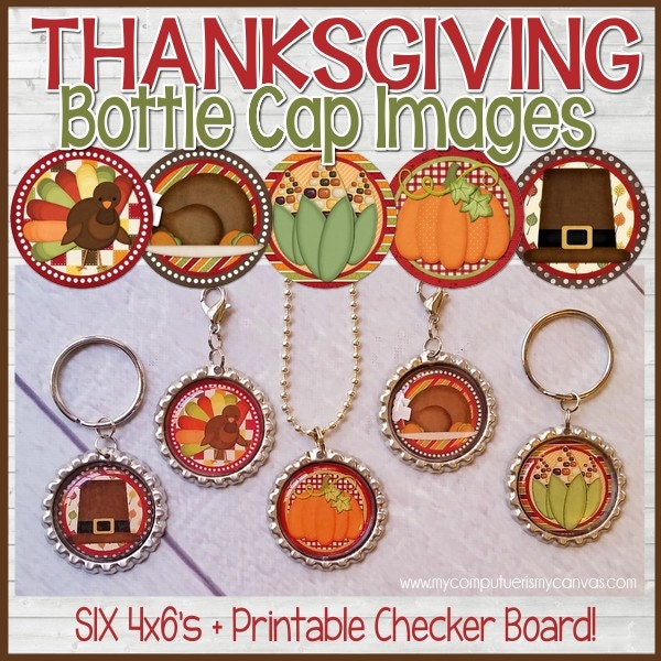 THANKSGIVING Bottle Cap Image Turkey Day Craft Activity | Etsy