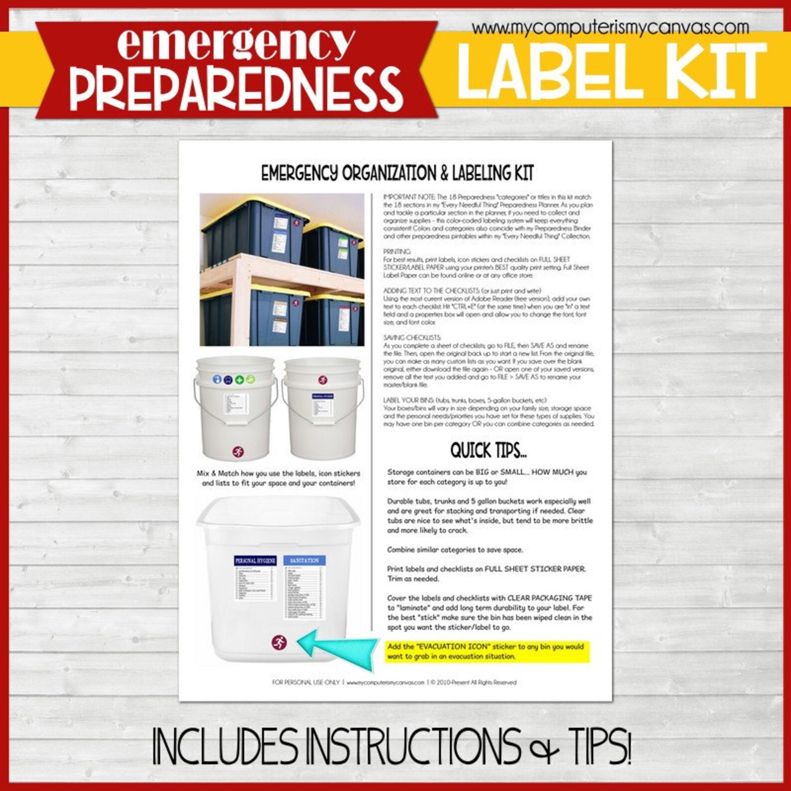 EMGERGENCY PREPAREDNESS Bin Labels, Evacuation Organization, Emergency ...