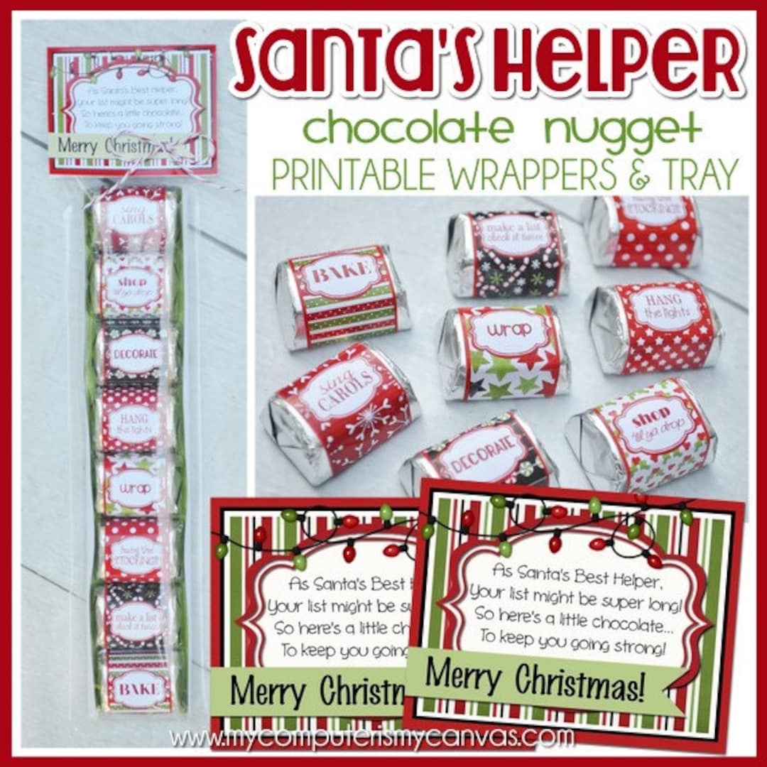 SANTA'S HELPER Christmas Chocolate Nugget Wrappers, Holiday Party Favor ...