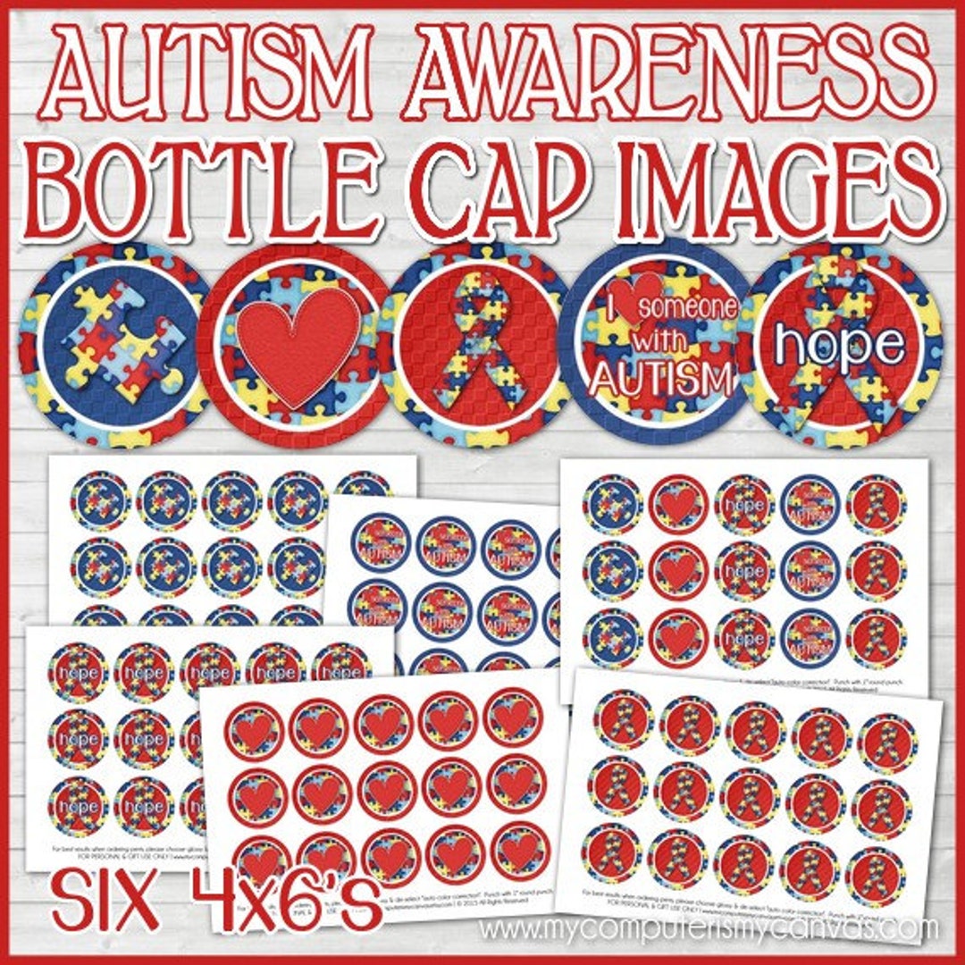 AUTISM or Asperger's Awareness Bottle Cap Images, 1 INCH Round Images ...