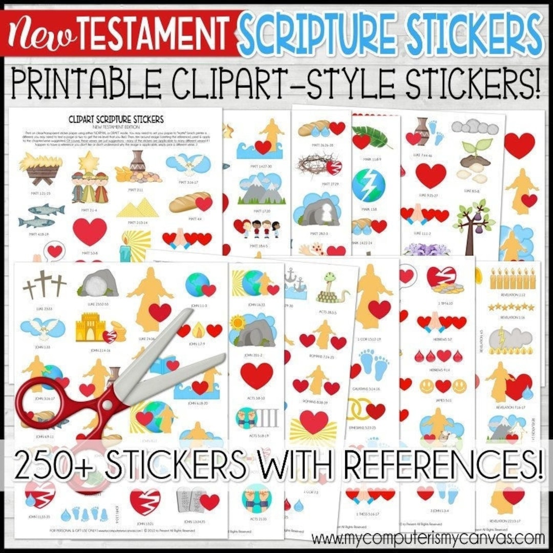 NEW TESTAMENT Scripture Stickers, PRINTABLE Clipart Stickers, Printable ...