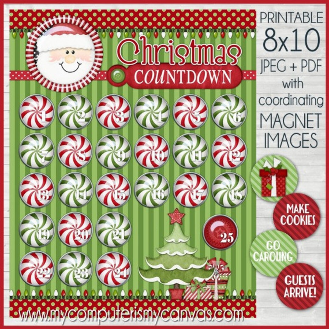 Christmas Countdown, ADVENT With Santa - Printable Instant DOWNLOAD - Etsy