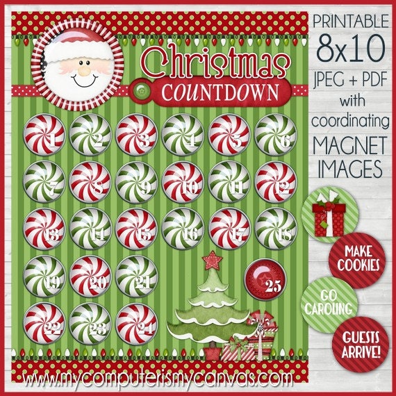 Christmas Countdown ADVENT with Santa Printable Instant | Etsy