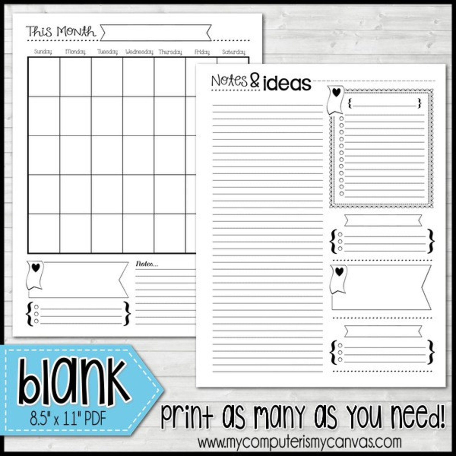 DIY BLANK PLANNER Inserts Monthly Calendar Weekly Planner - Etsy