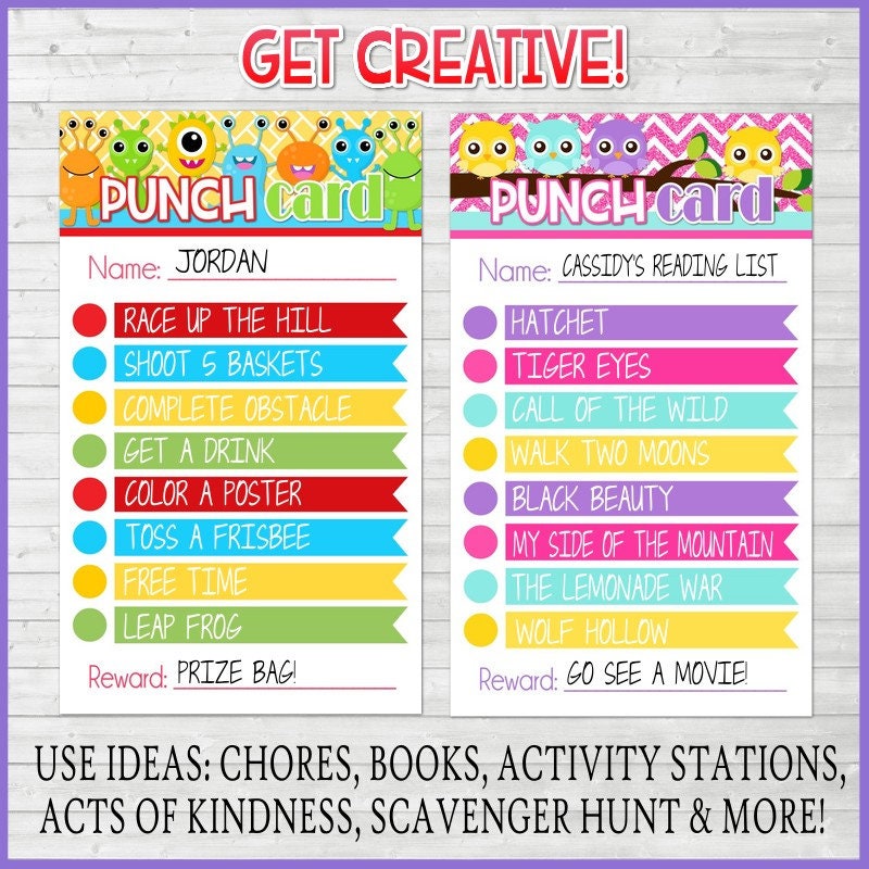 EDITABLE Chore Cards PRINTABLE Punch Cards Activity Tracker | Etsy