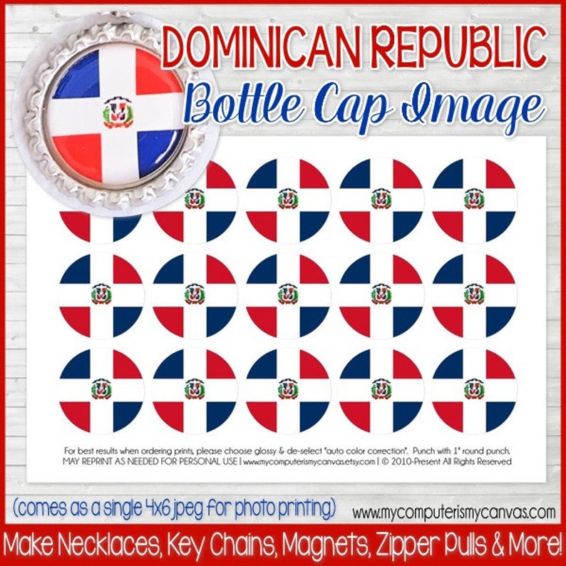 Dominican Republic FLAG Bottle Cap Image DR Flag Printable | Etsy