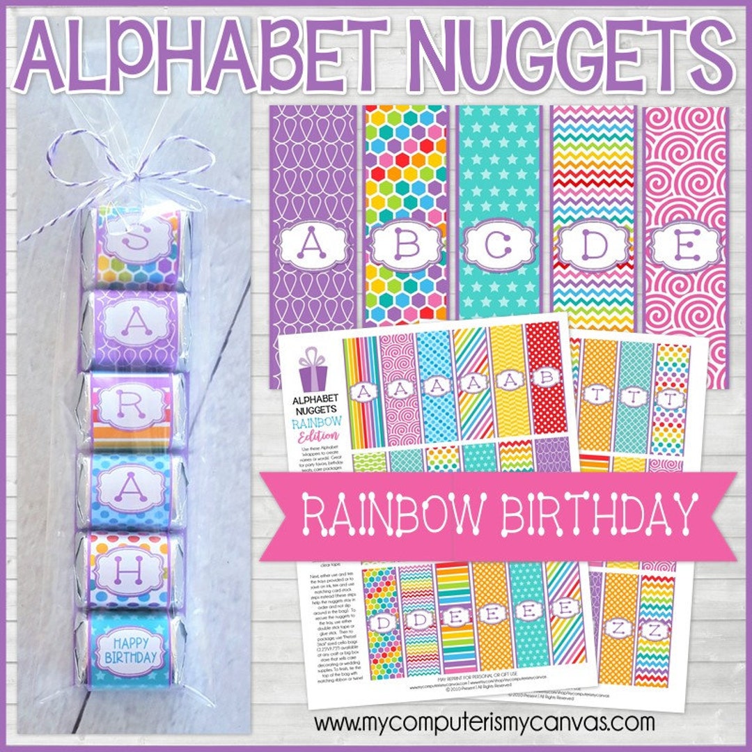 ALPHABET Nugget Wrappers, Rainbow Birthday Colors, Spell Out NAMES and ...