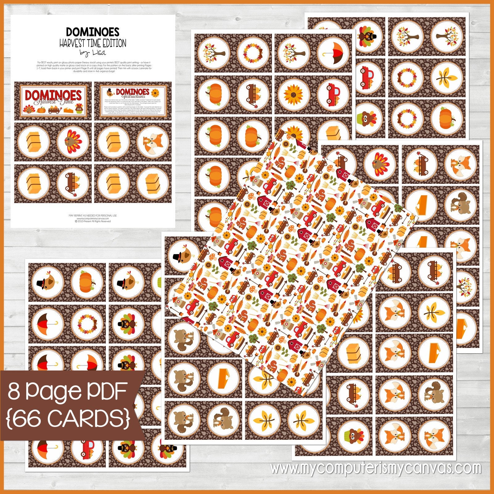 Printable Thanksgiving Game DOMINOES Fall Printable Party | Etsy