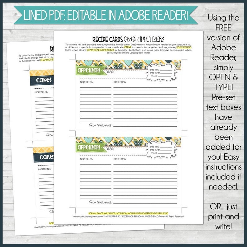 EDITABLE Navy 4x6 Recipe Card Printables Recipe Book Recipe - Etsy