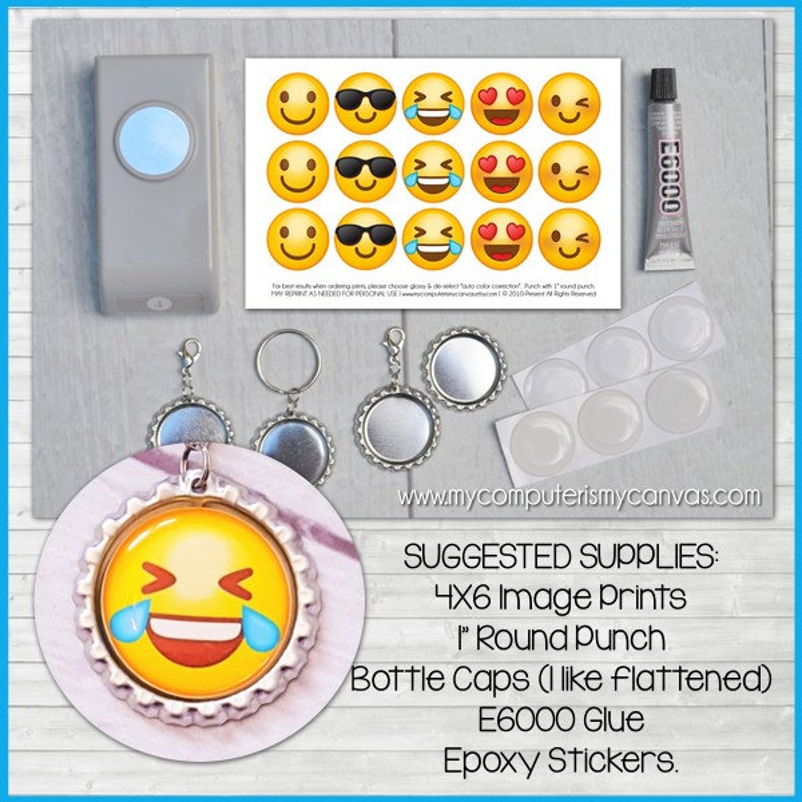 EMOJI BOTTLE CAP Images, Smiley Face, Emoji Party Favor, Don't Worry Be ...