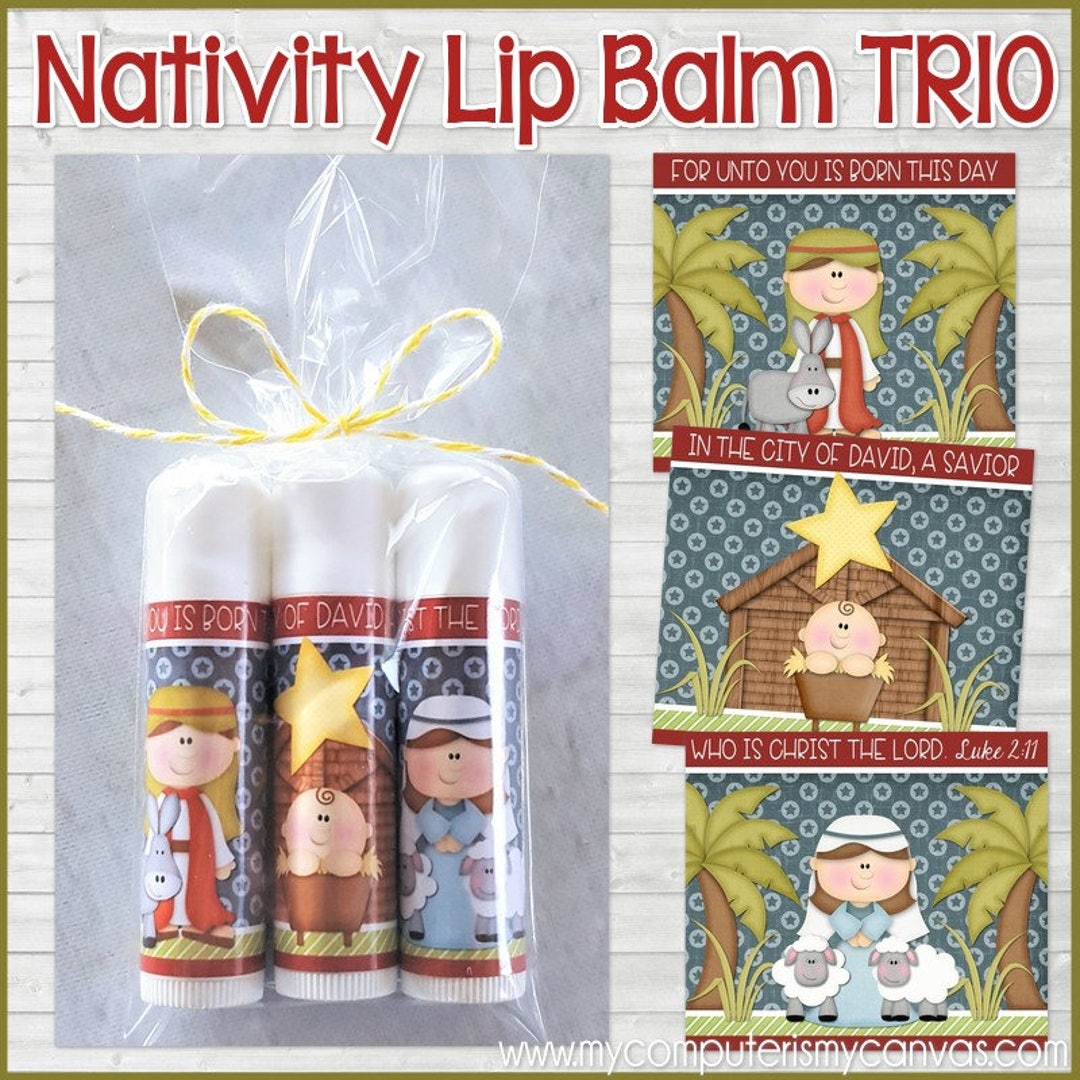 Nativity Lip Balm Label TRIO, Christmas Lip Balm Wrappers, Christmas ...