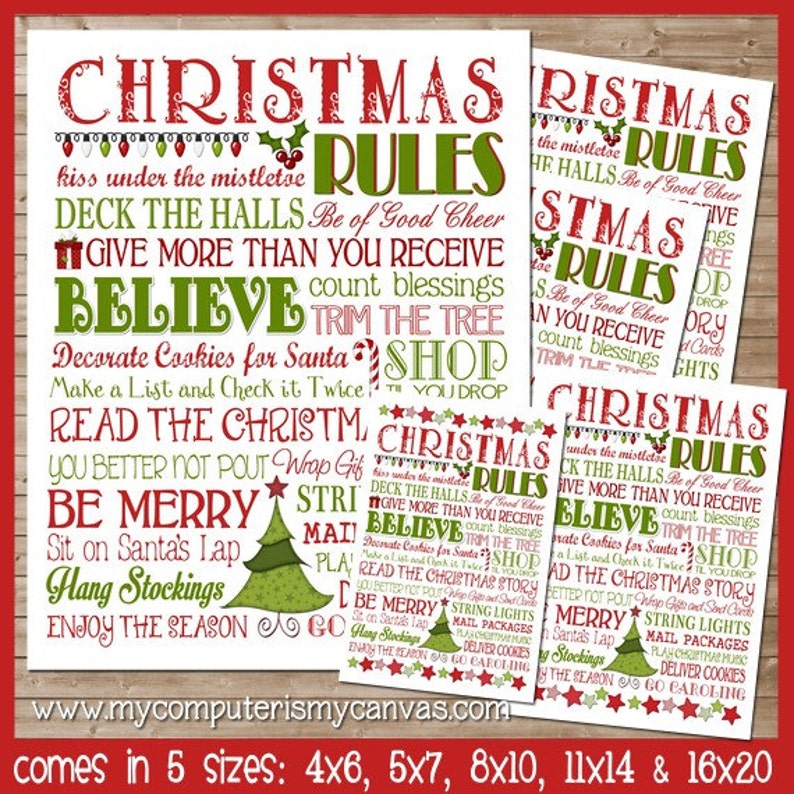 Christmas Rules Subway Art Holiday Rules Printable Instant - Etsy