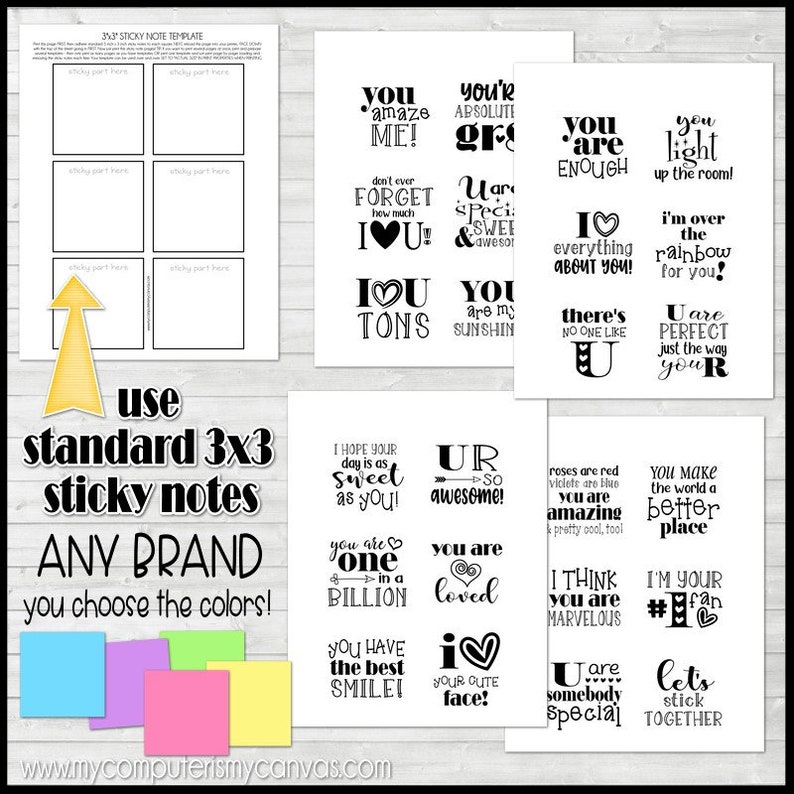 VALENTINE STICKY Notes Post-it Note Template Love Notes - Etsy