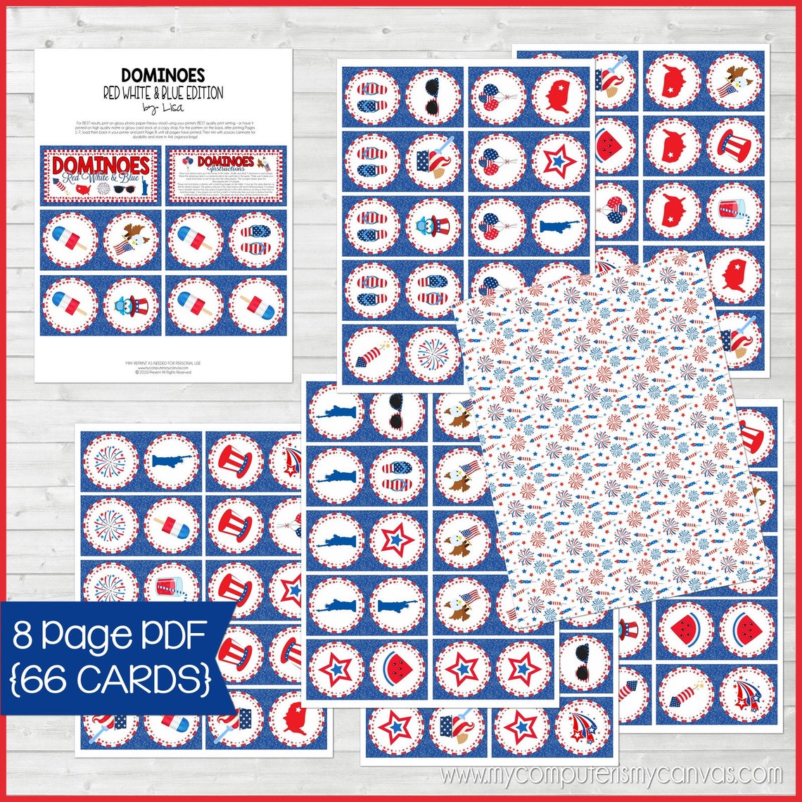 Patriotic DOMINOES Printable Game Summer Picnic Party Game - Etsy